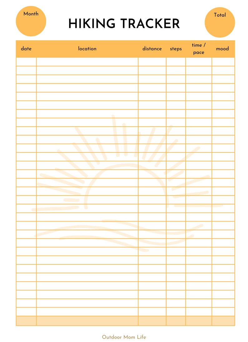 HIKING TRACKER PRINTABLE Monthly Log for Hiking Activity Track Hiking ...