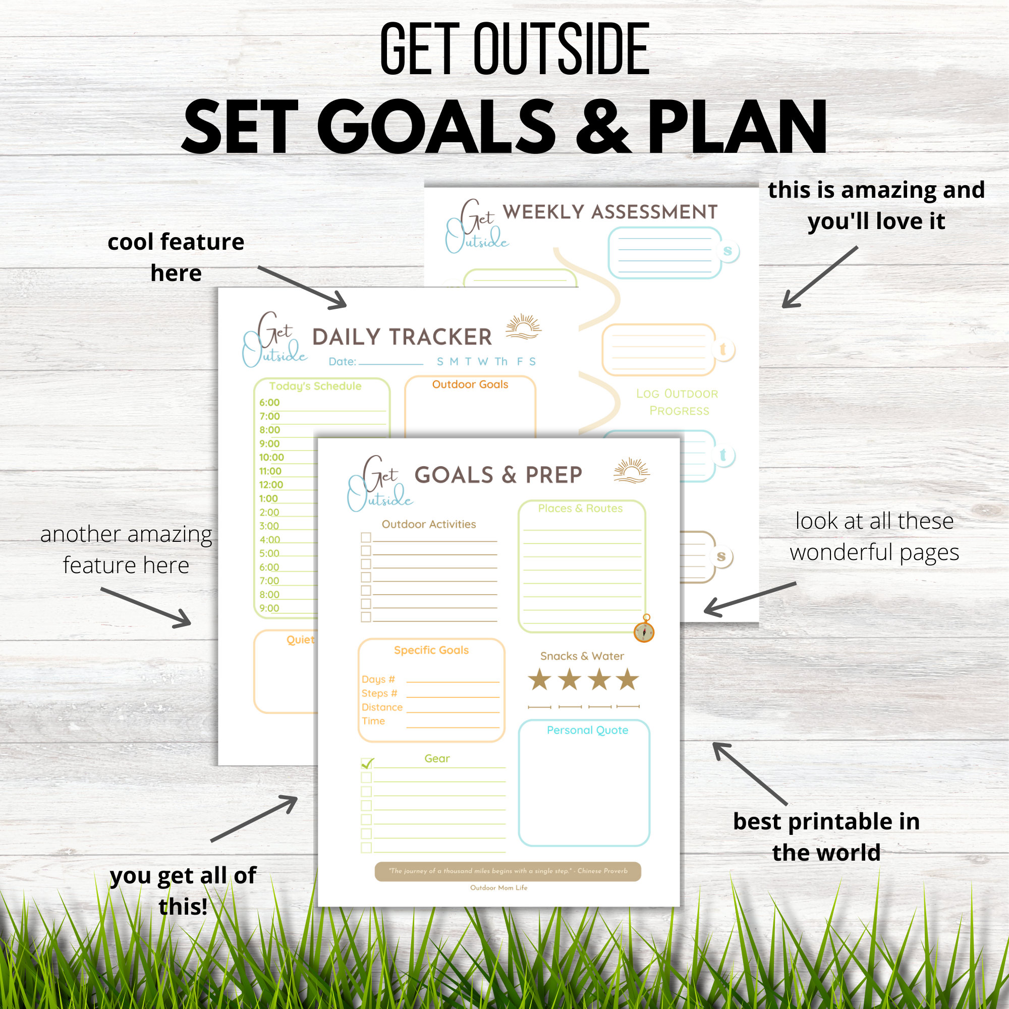 OUTDOOR PLANNERS and TRACKER Printables | Set Goals | Daily Planners ...