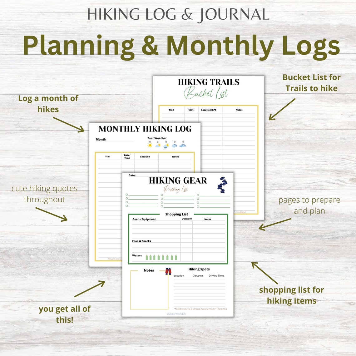 HIKING LOG & JOURNAL | Hiking Trail Log | Monthly Hiking Log | Hiking ...