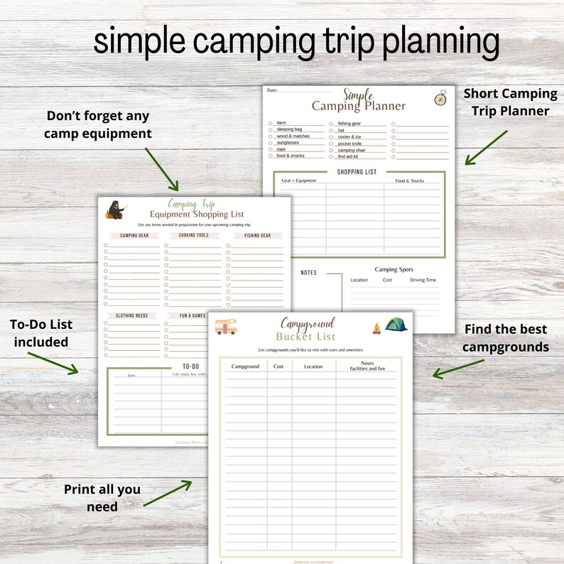 CAMPING TRIP PLANNER Pack | Camping Planning | Camping Log and Journal ...