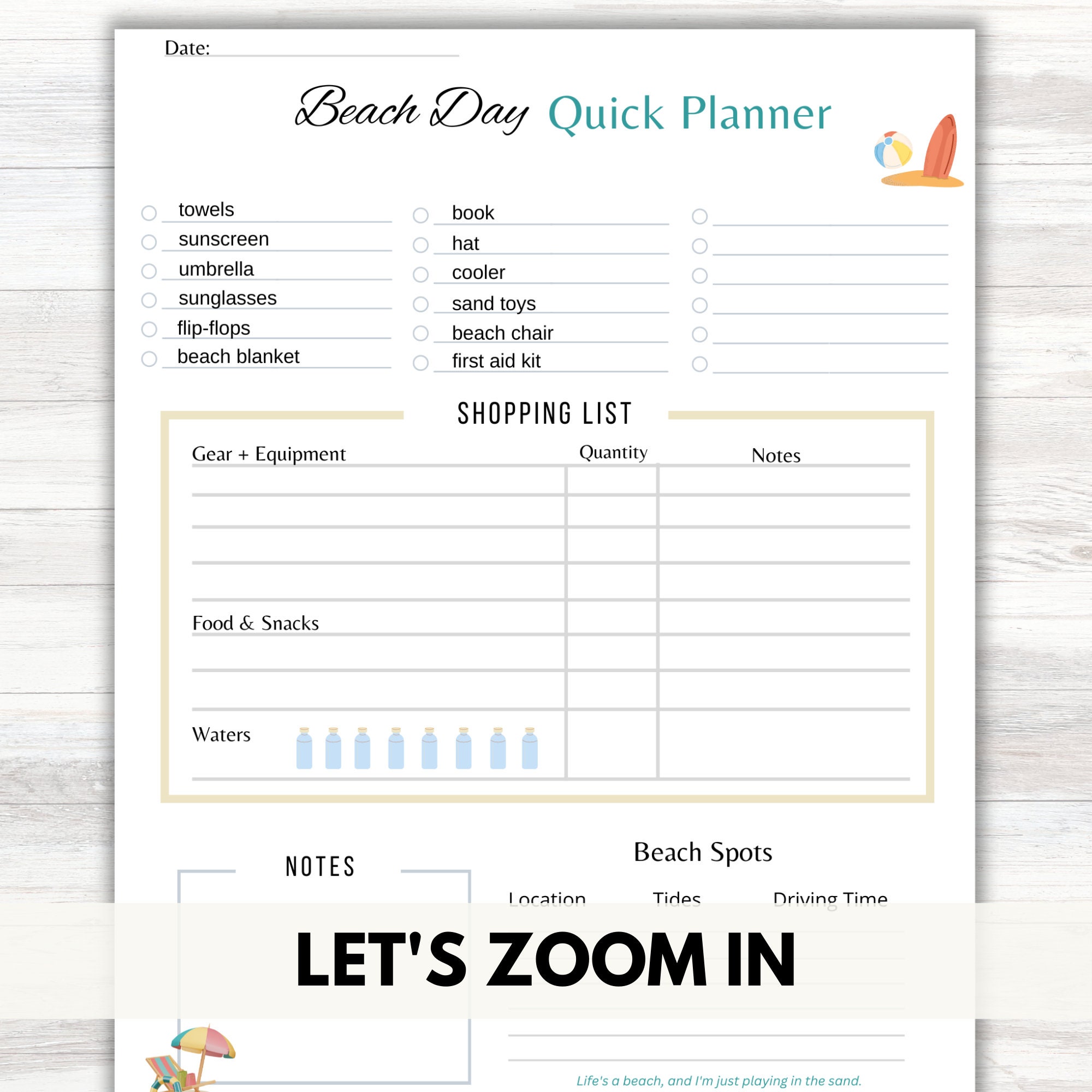 BEACH DAY PLANNER | Beach Day Easy Planning | Summer Beach Log | Beach ...