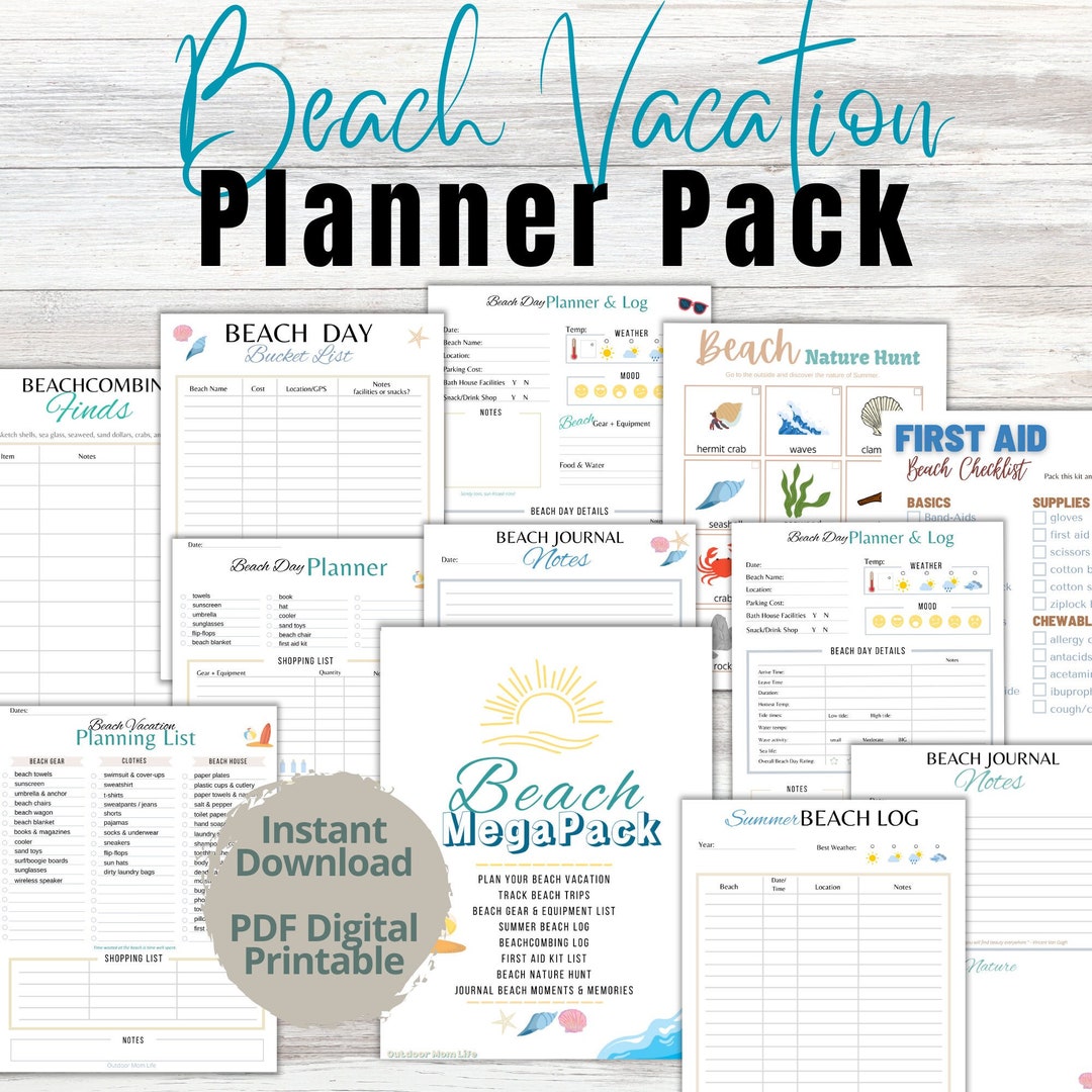 BEACH VACATION PLANNER Pack | Beach Day Planning | Summer Beach Log ...