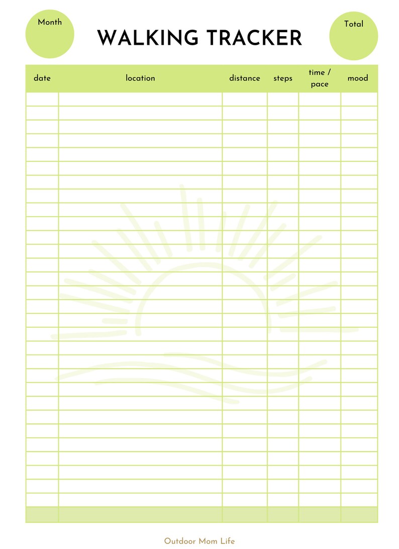 WALKING TRACKER PRINTABLE Monthly Log for Walking Activity Track ...