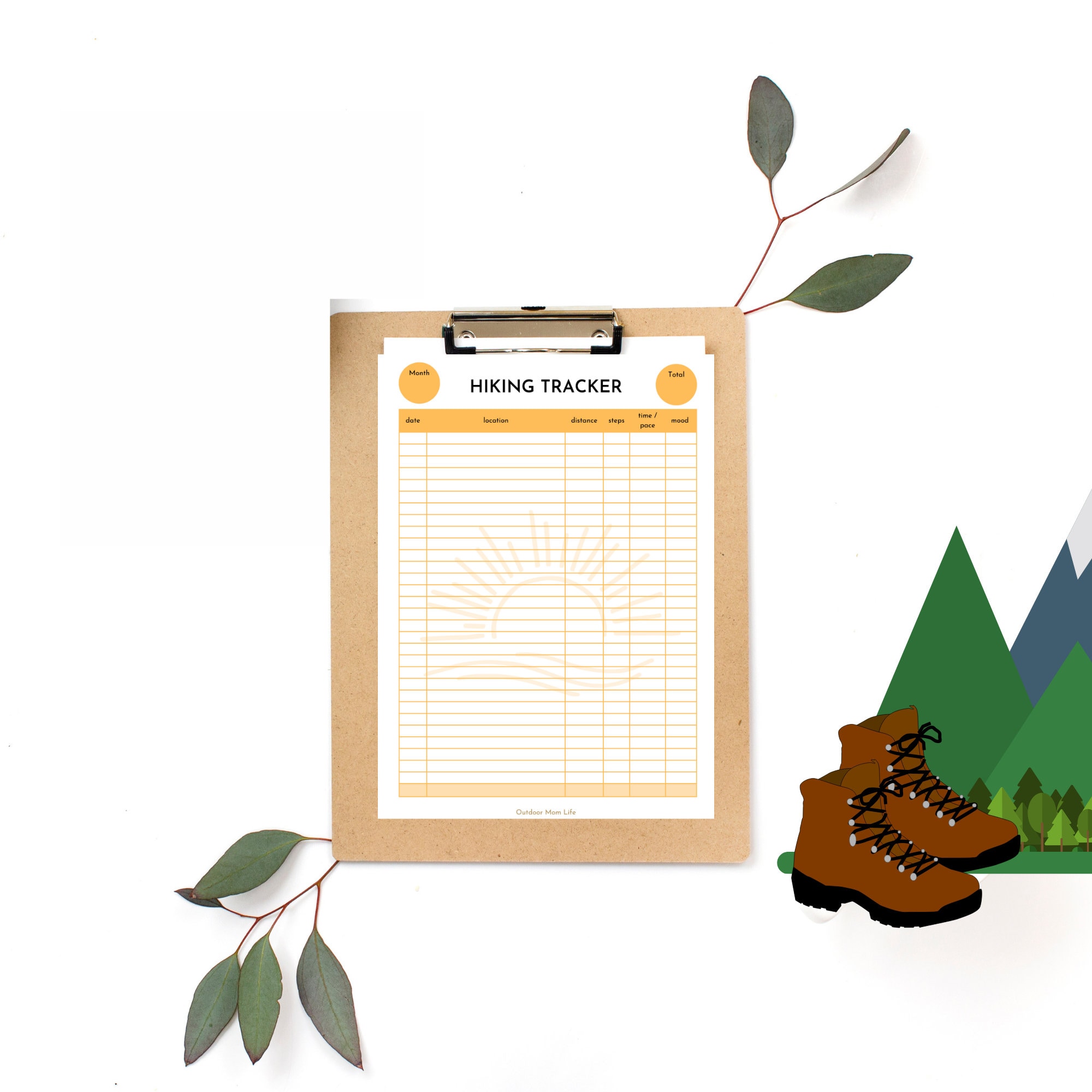 HIKING TRACKER PRINTABLE | Monthly Log for Hiking Activity | Track ...