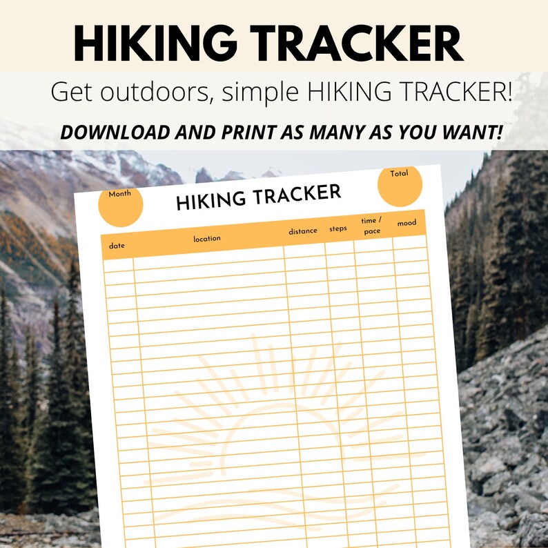 Hiking Tracker Printable Monthly Log for Hiking Activity - Etsy