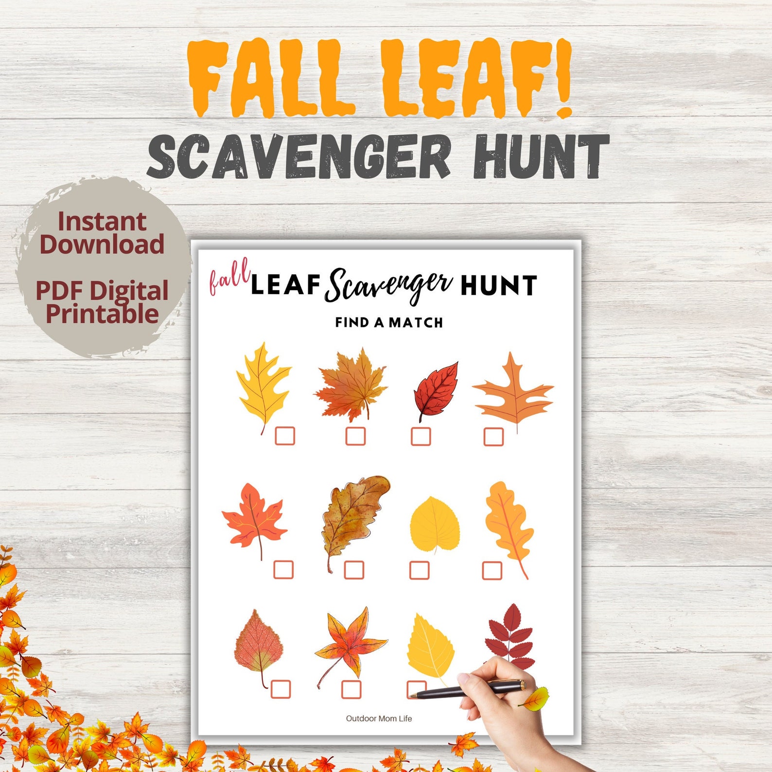 FALL LEAF SCAVENGER Hunt | Autumn Leaf Hunt Printable | Outside Nature ...