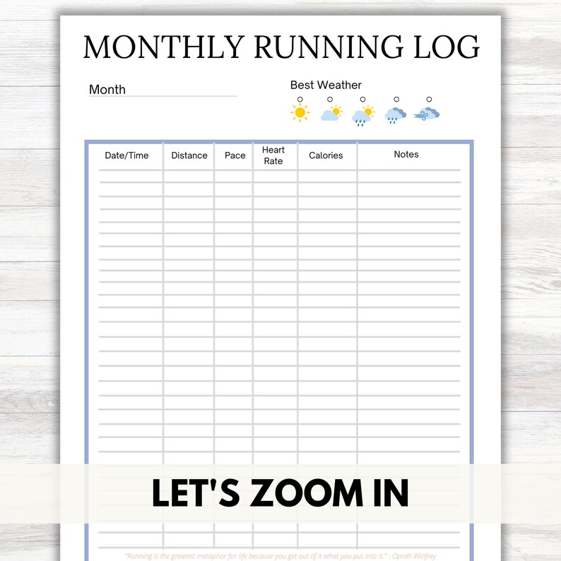 RUNNING TRACKER PRINTABLE | Monthly Log for Running Activity | Track ...