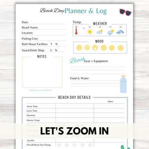 Beach Day Planner & Log | Summer Trip Printable (PDF) - Etsy