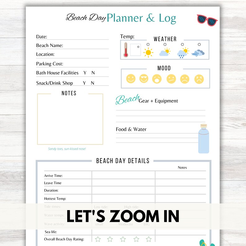 BEACH DAY PLANNER | Beach Day Easy Planning | Summer Beach Log | Beach ...