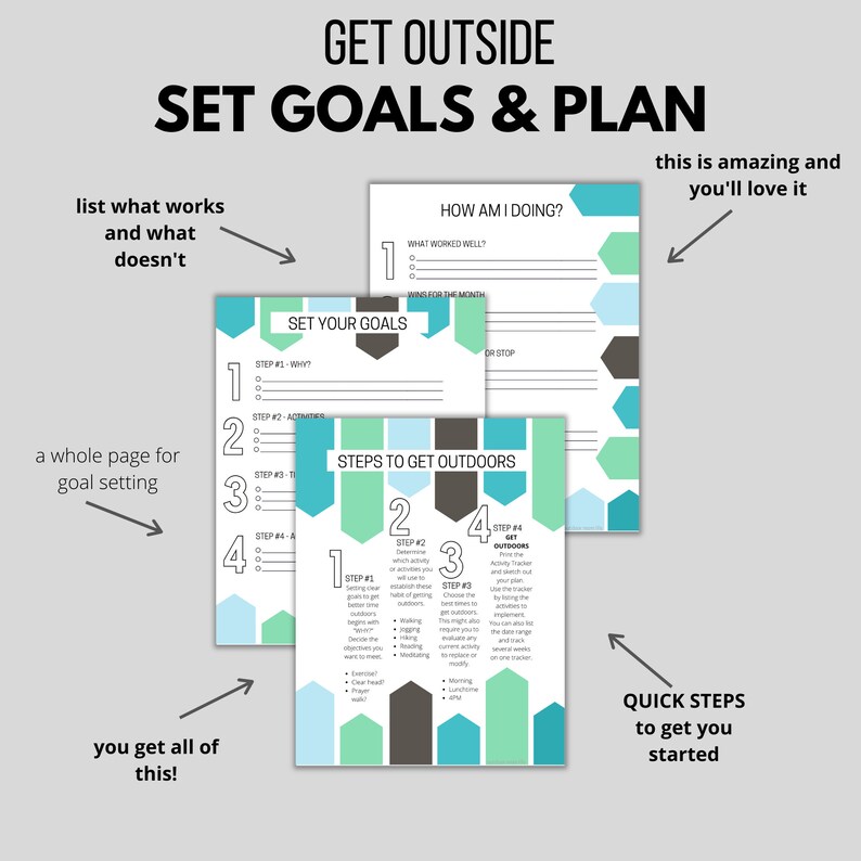OUTDOOR ACTIVITY TRACKER | Steps to Set Goals | Daily Tracker | Notes ...