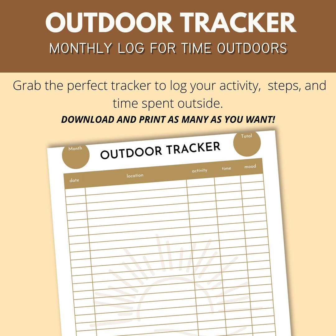 OUTDOOR TRACKER PRINTABLE Monthly Log for Outside Activity - Etsy