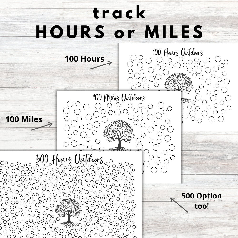 OUTDOOR TRACKER PRINTABLES | 100 Hours and 500 Hours | 100 Miles and ...