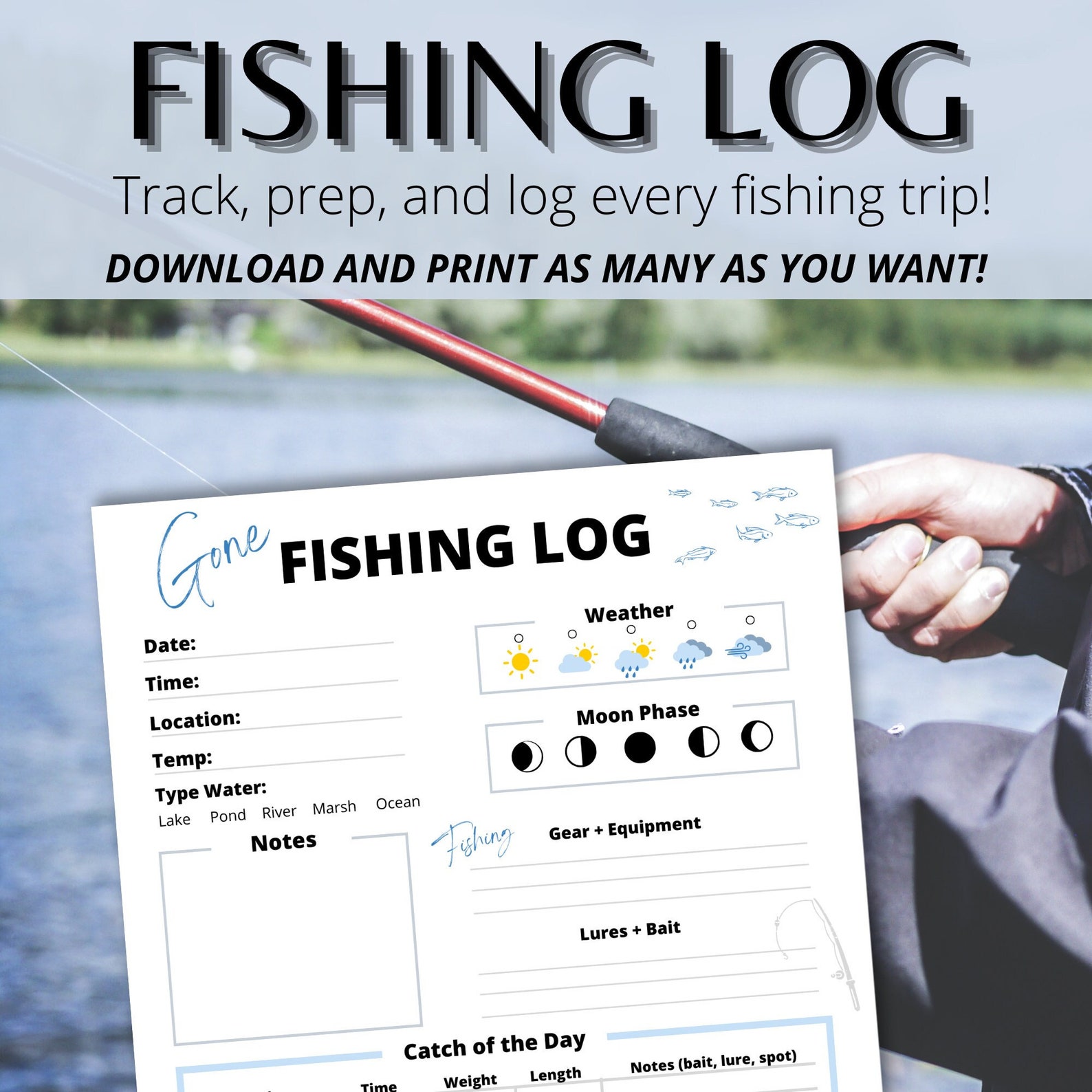 FISHING LOG PRINTABLE Fishing Trip Log Simple Fishing Log - Etsy