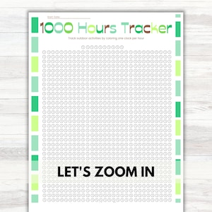 1000 HOURS TRACKER | Outdoor Activity Log | | 1000 Hours Printable ...
