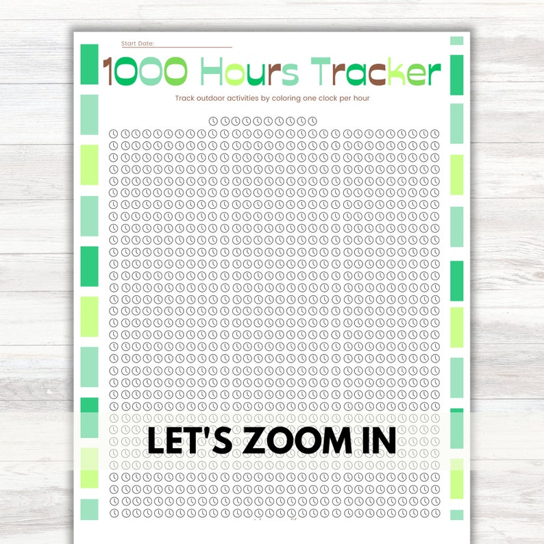 1000 HOURS TRACKER | Outdoor Activity Log | | 1000 Hours Printable ...