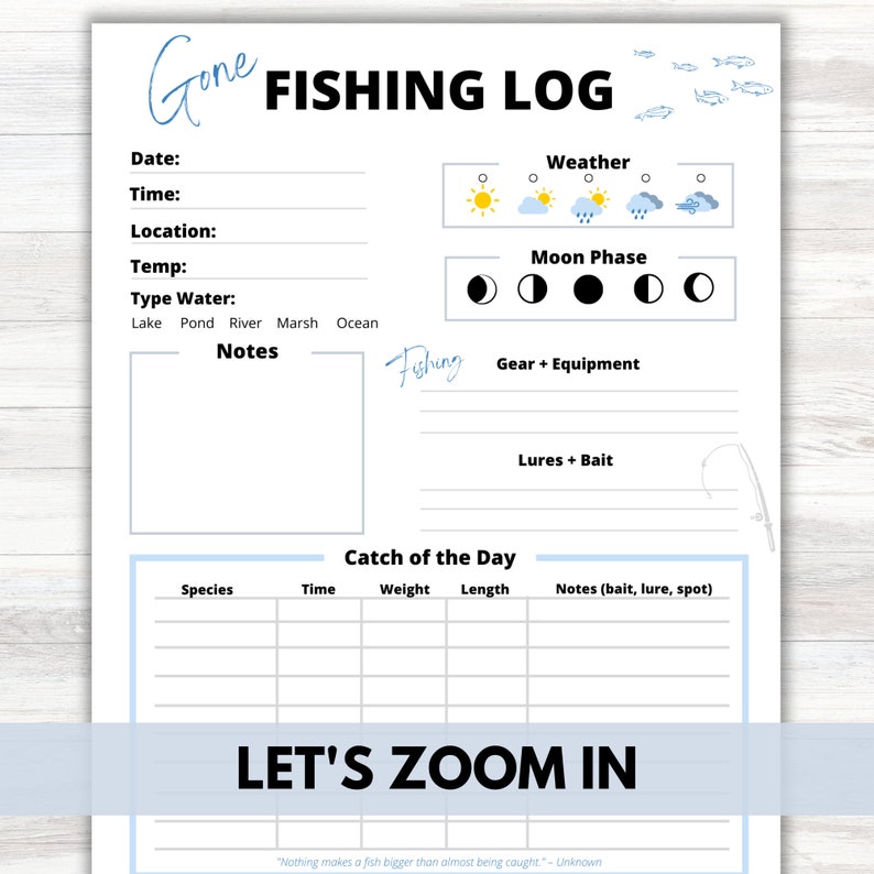 FISHING LOG PRINTABLE | Fishing Trip Log | Simple Fishing Log | Fishing ...