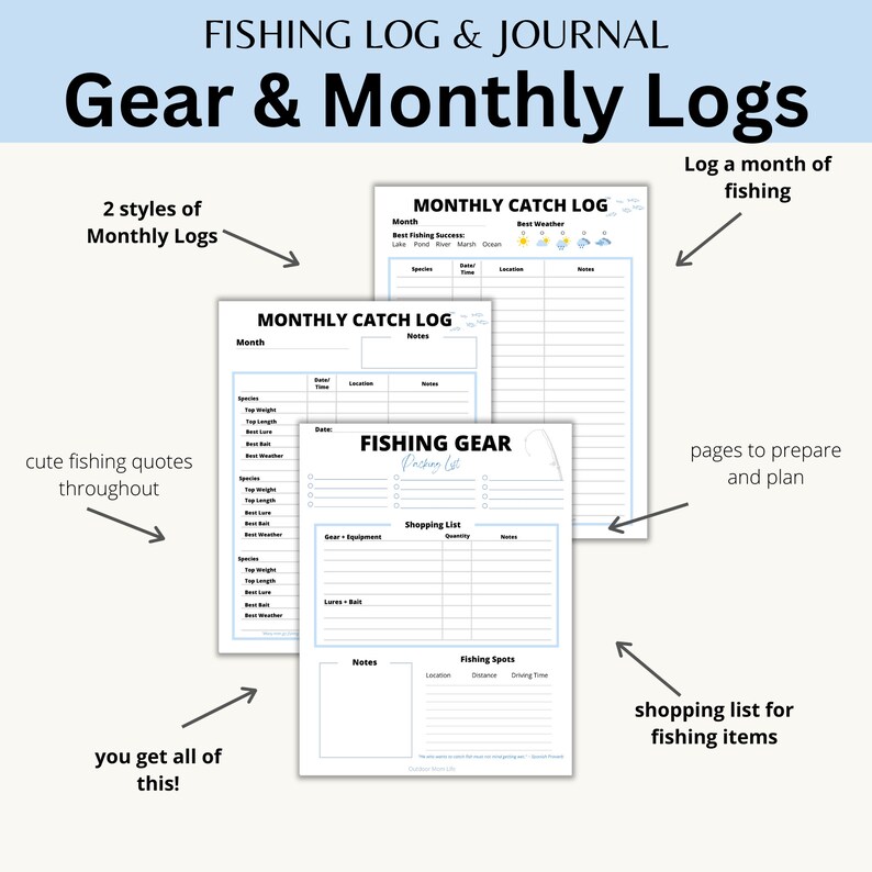FISHING LOG & JOURNAL Printable Fishing Log Monthly - Etsy
