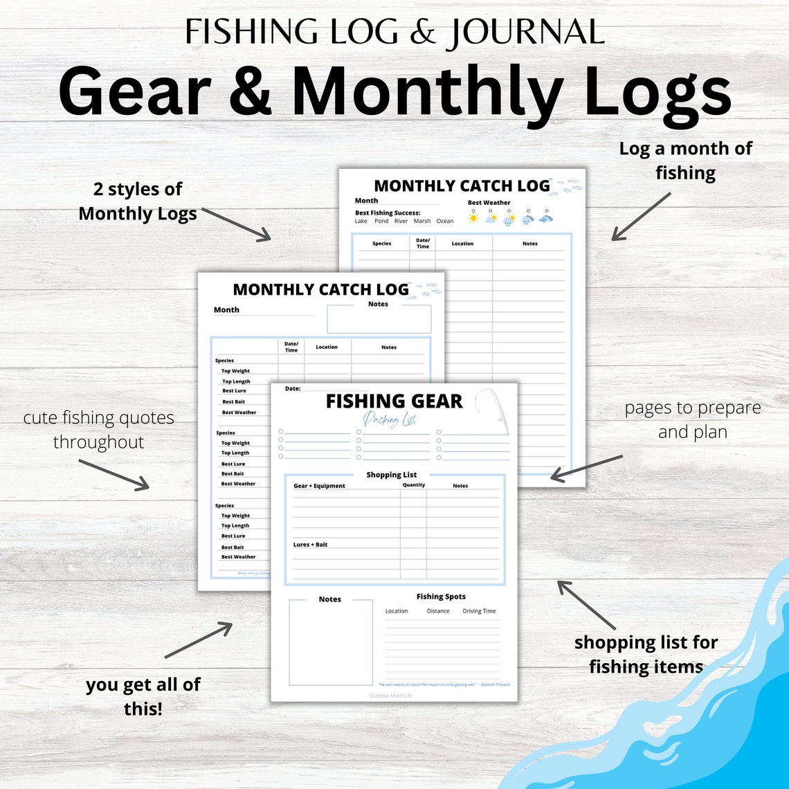 FISHING LOG & JOURNAL Printable | Fishing Log | Monthly Fishing Log ...