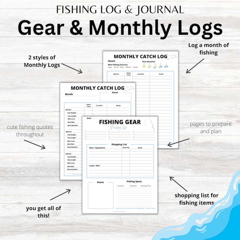 FISHING LOG & JOURNAL Printable | Fishing Log | Monthly Fishing Log ...