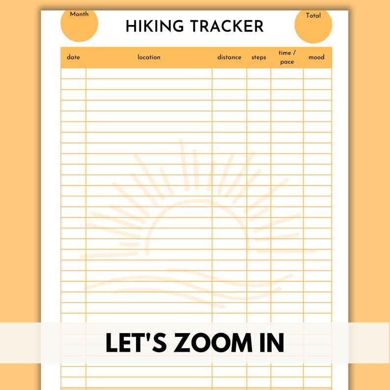 Hiking Tracker Printable Monthly Log for Hiking Activity - Etsy