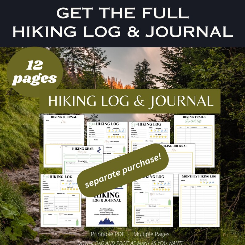 HIKING LOG PRINTABLE | Hiking Trip Log | Simple Hike Log | Hiking Trail ...