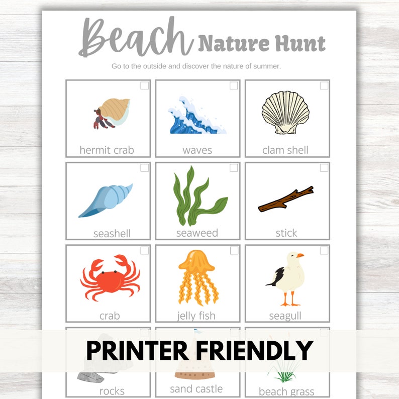 BEACH SCAVENGER HUNT | Beach Printable | Ocean Nature Hunt Printable ...