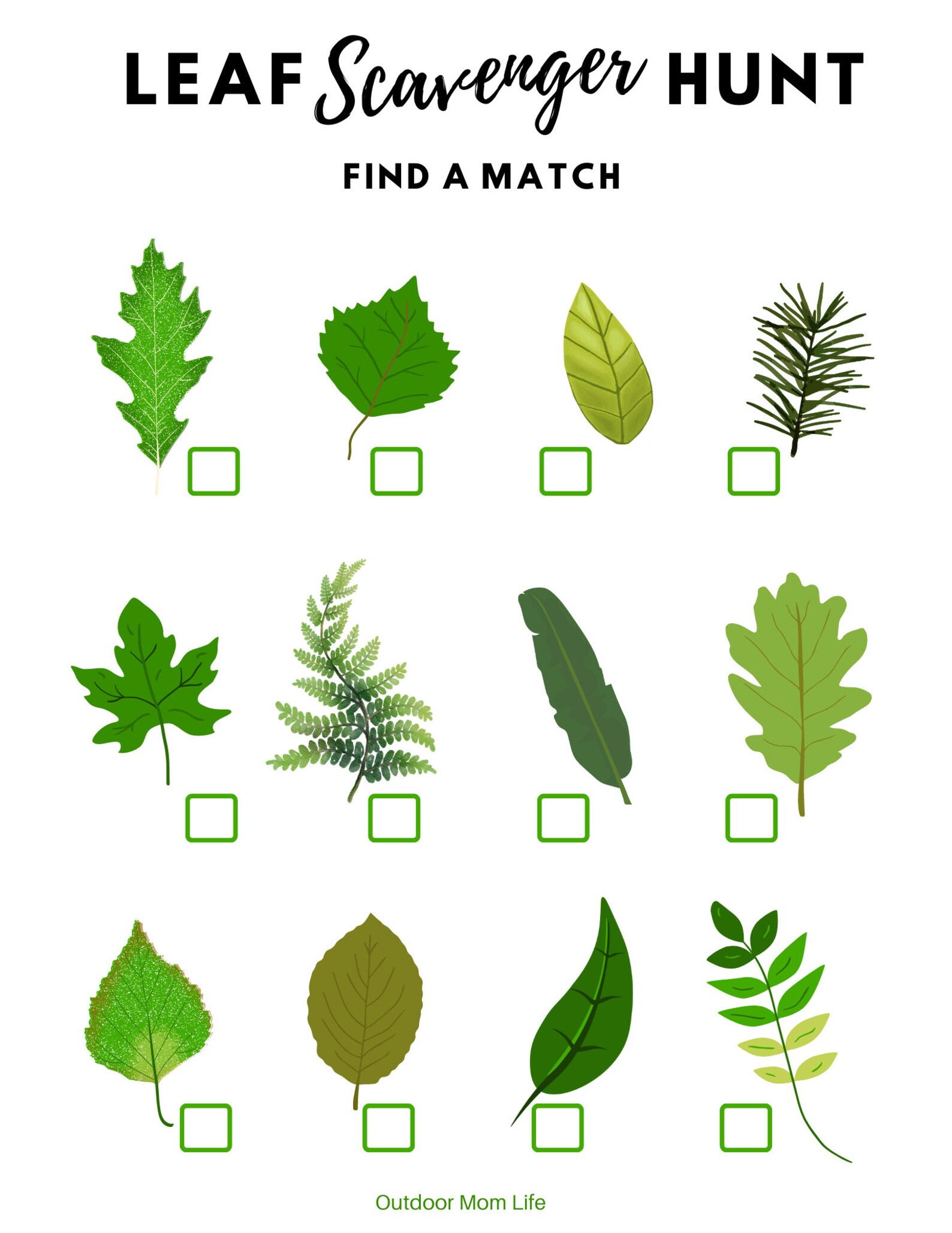 LEAF SCAVENGER HUNT | Scavenger Hunt Printable | Outside Nature ...