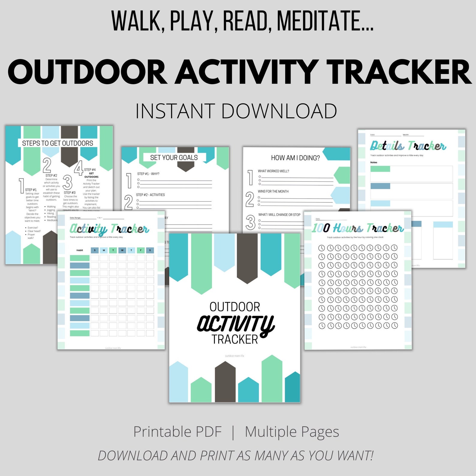 OUTDOOR ACTIVITY TRACKER Steps to Set Goals Daily Tracker Notes Pages ...