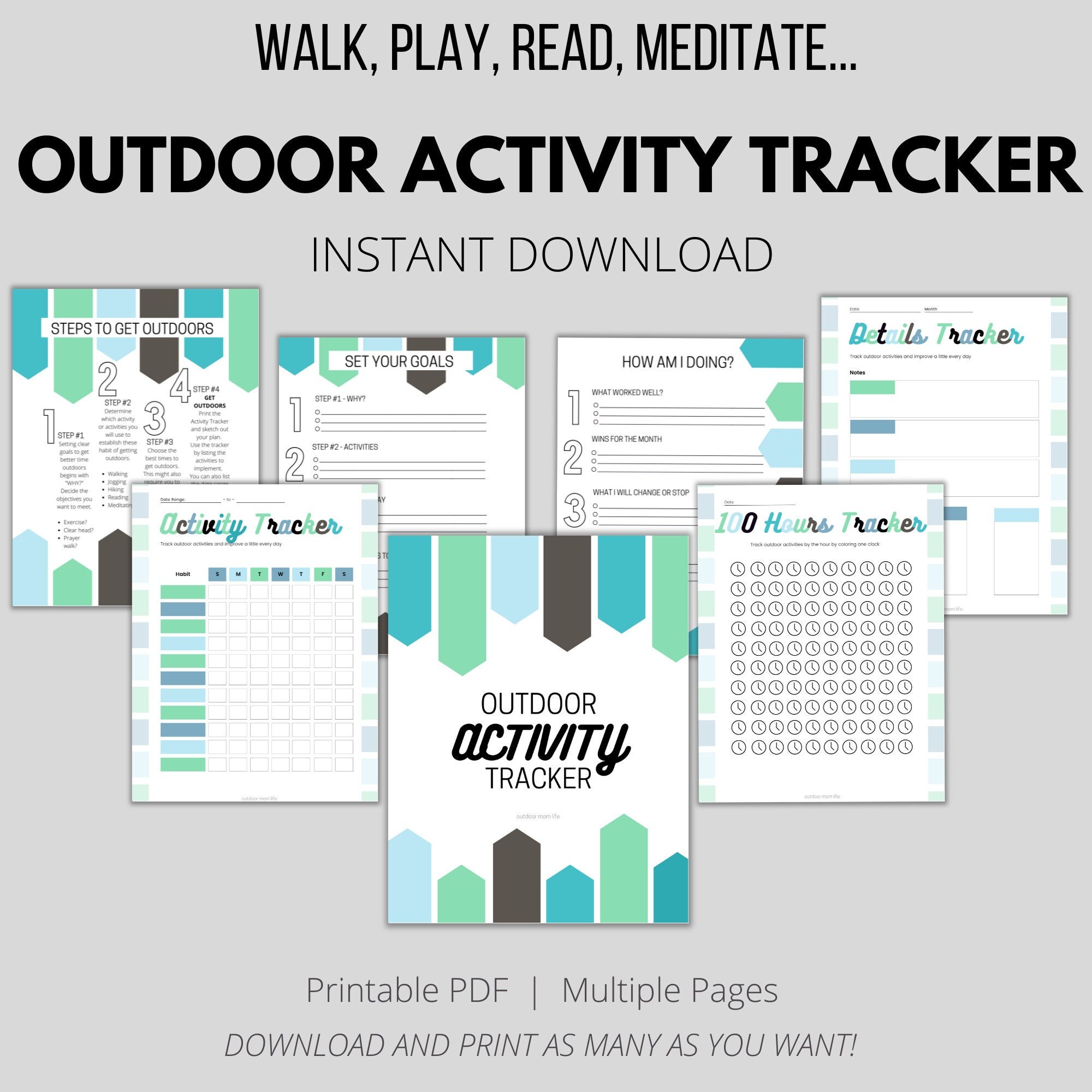 OUTDOOR ACTIVITY TRACKER Steps to Set Goals Daily Tracker Notes Pages ...