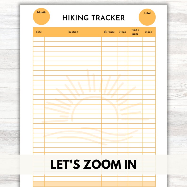 HIKING TRACKER PRINTABLE Monthly Log for Hiking Activity Track Hiking ...