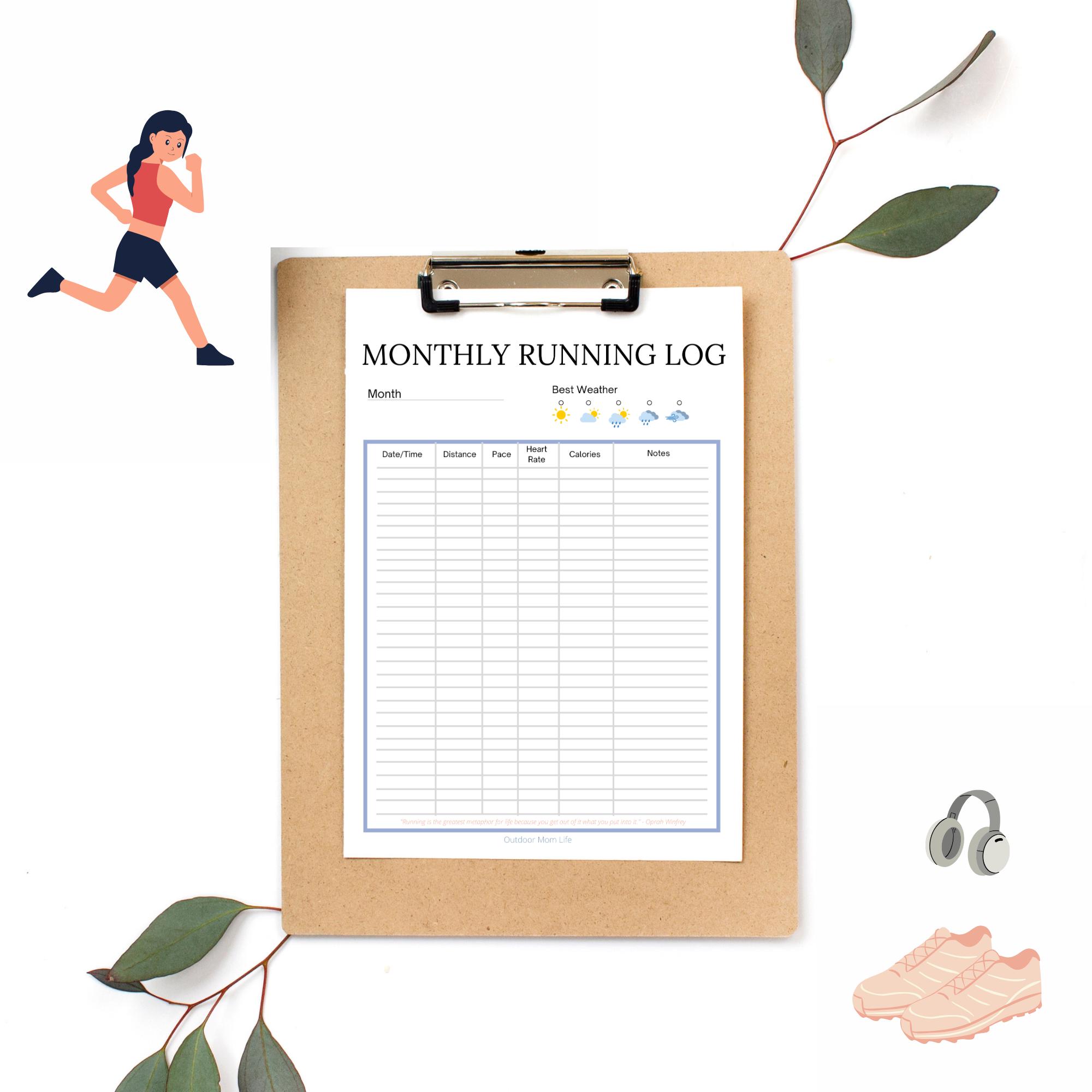 RUNNING TRACKER PRINTABLE | Monthly Log for Running Activity | Track ...