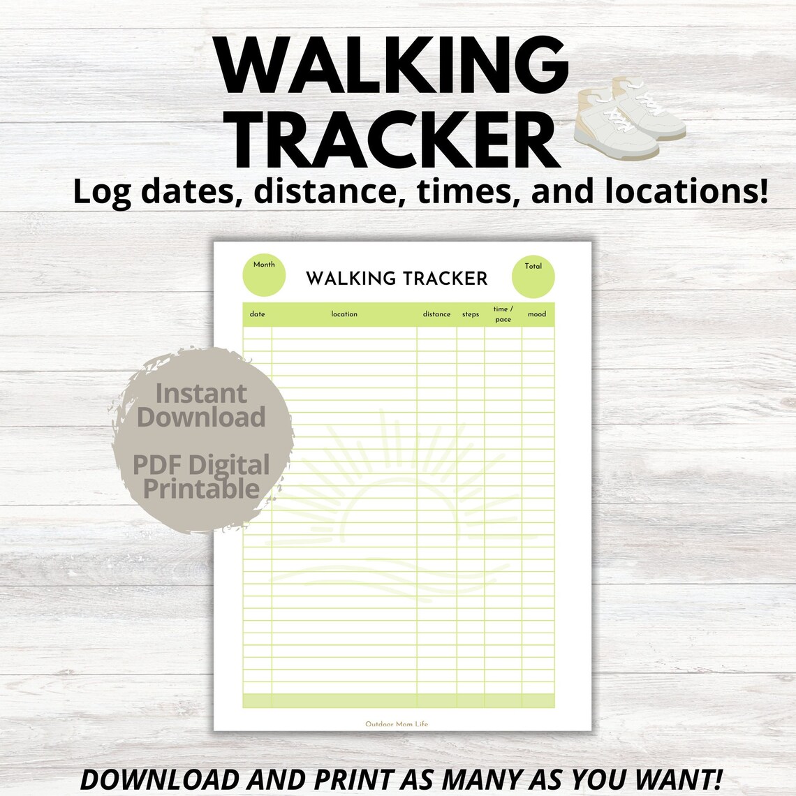 WALKING TRACKER PRINTABLE | Monthly Log for Walking Activity | Track ...
