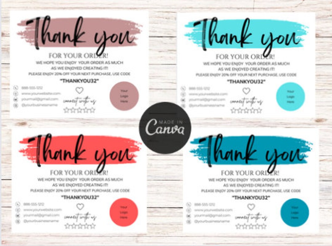 4 Thank You Card Bundle | Editable in CANVA | Business Thank You Insert ...