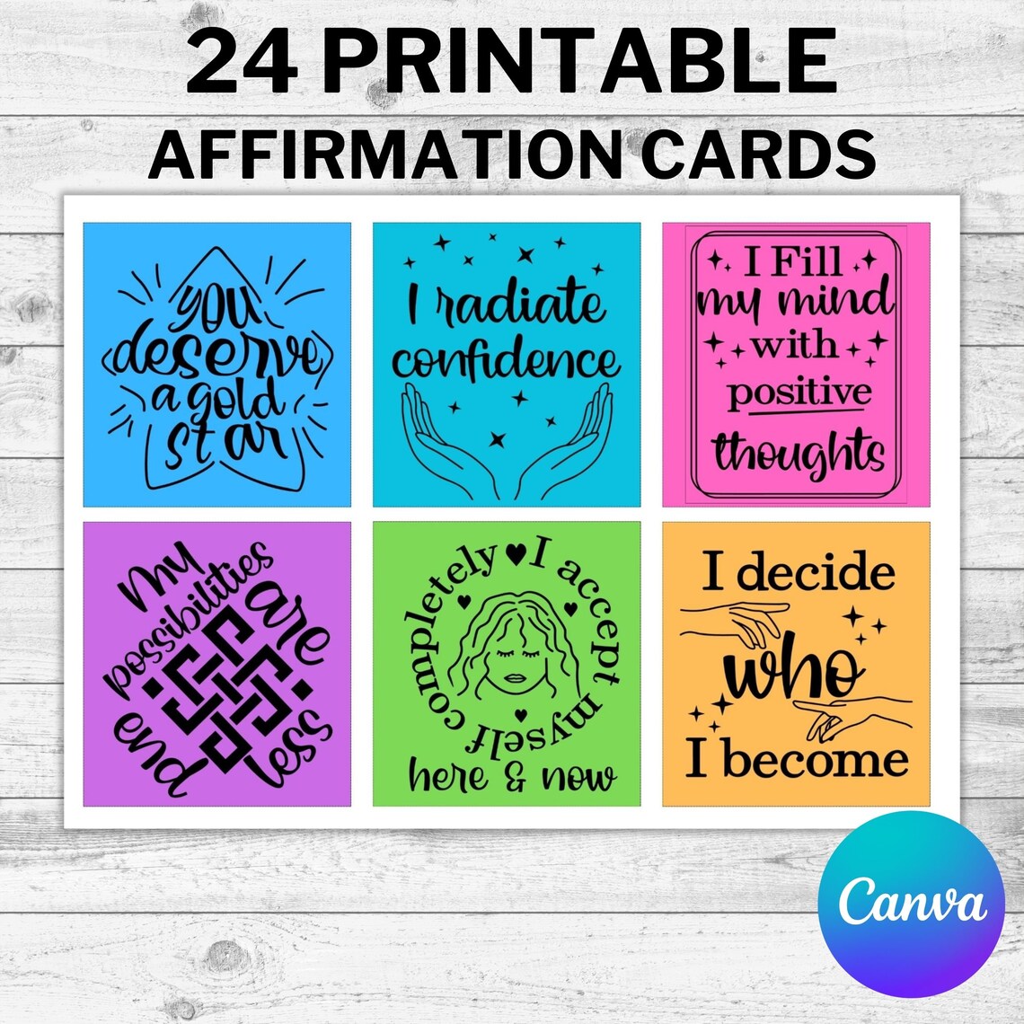 Set of 24 Positive Affirmation Cards - Digital Download for Instant ...