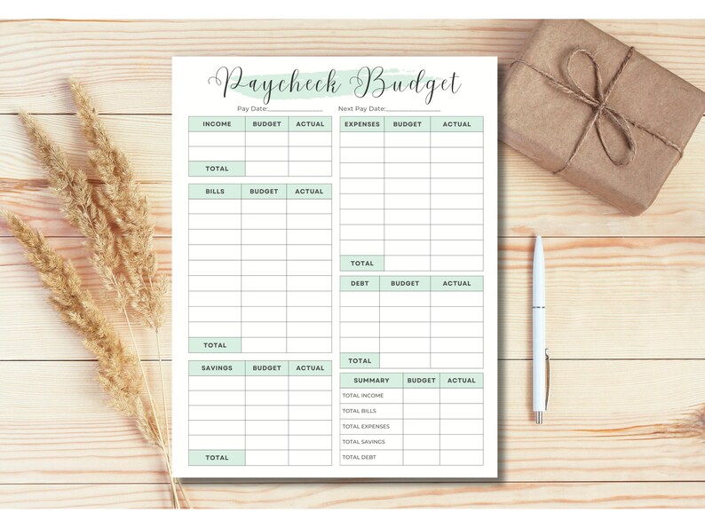 Paycheck Budget Tracker, Budget Overview, Planner, Organizer, Personal ...