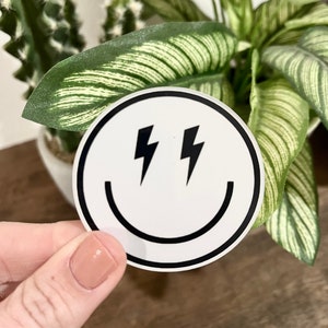 Lightning Smiley Face Sticker | Waterproof Sticker, Vinyl, Water Bottle ...