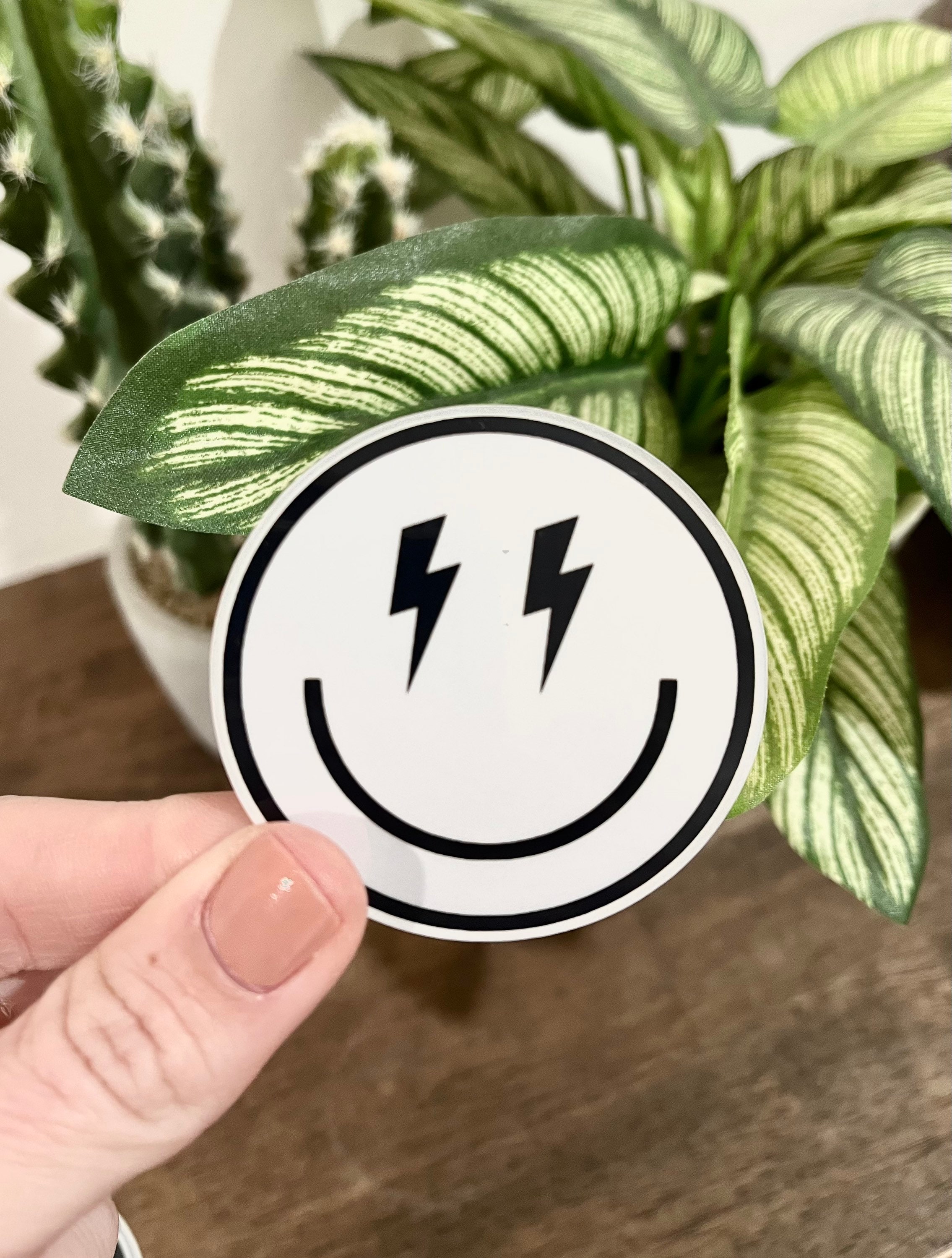 Lightning Smiley Face Sticker | Waterproof Sticker, Vinyl, Water Bottle ...