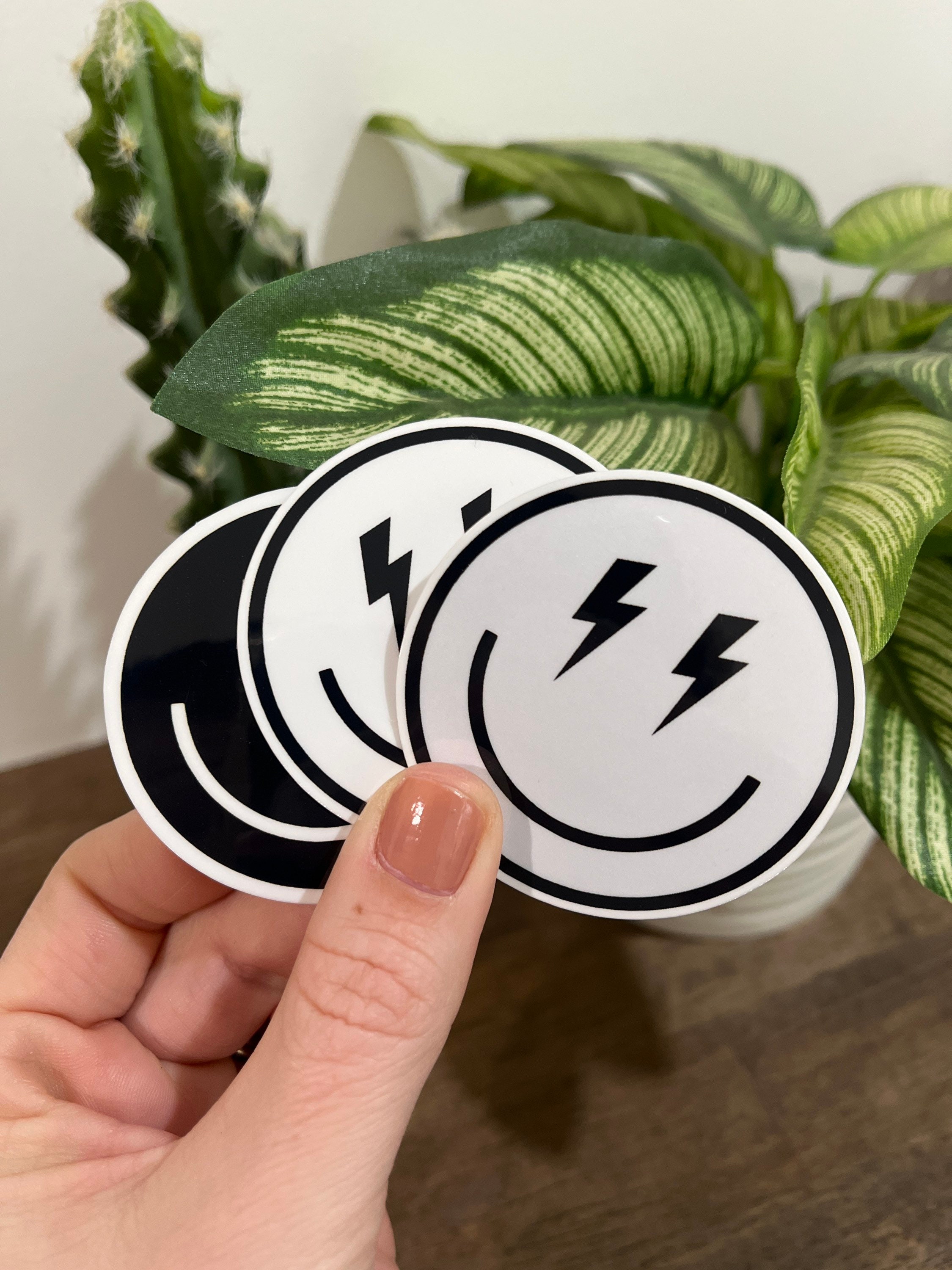 Lightning Smiley Face Sticker | Waterproof Sticker, Vinyl, Water Bottle ...