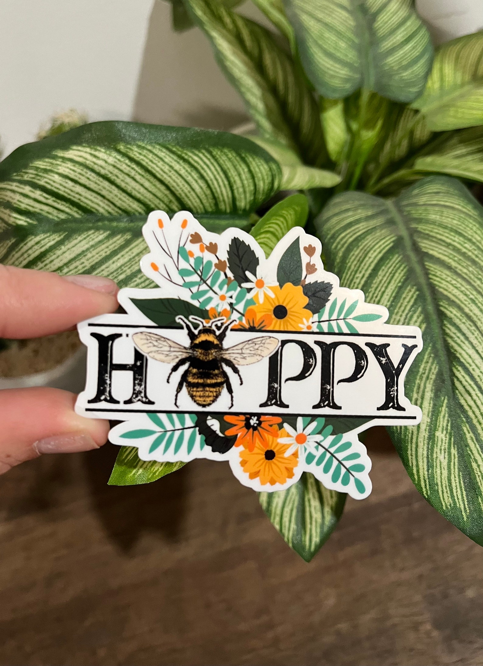 Bee Happy Sticker, Waterproof Sticker, Water Bottle Sticker, Laptop ...
