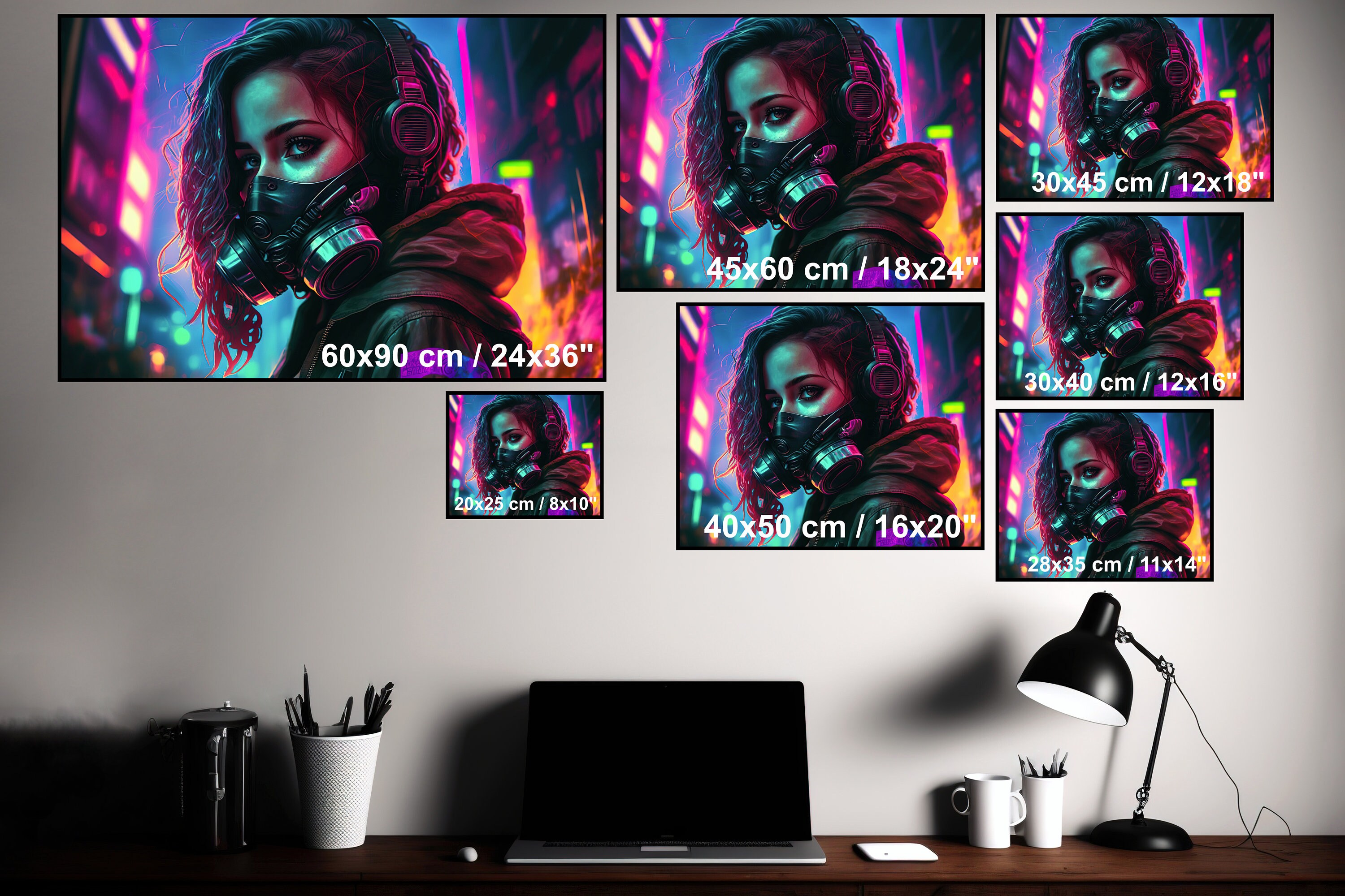 Neon Girl With a Gas Mask Wall Poster - Etsy