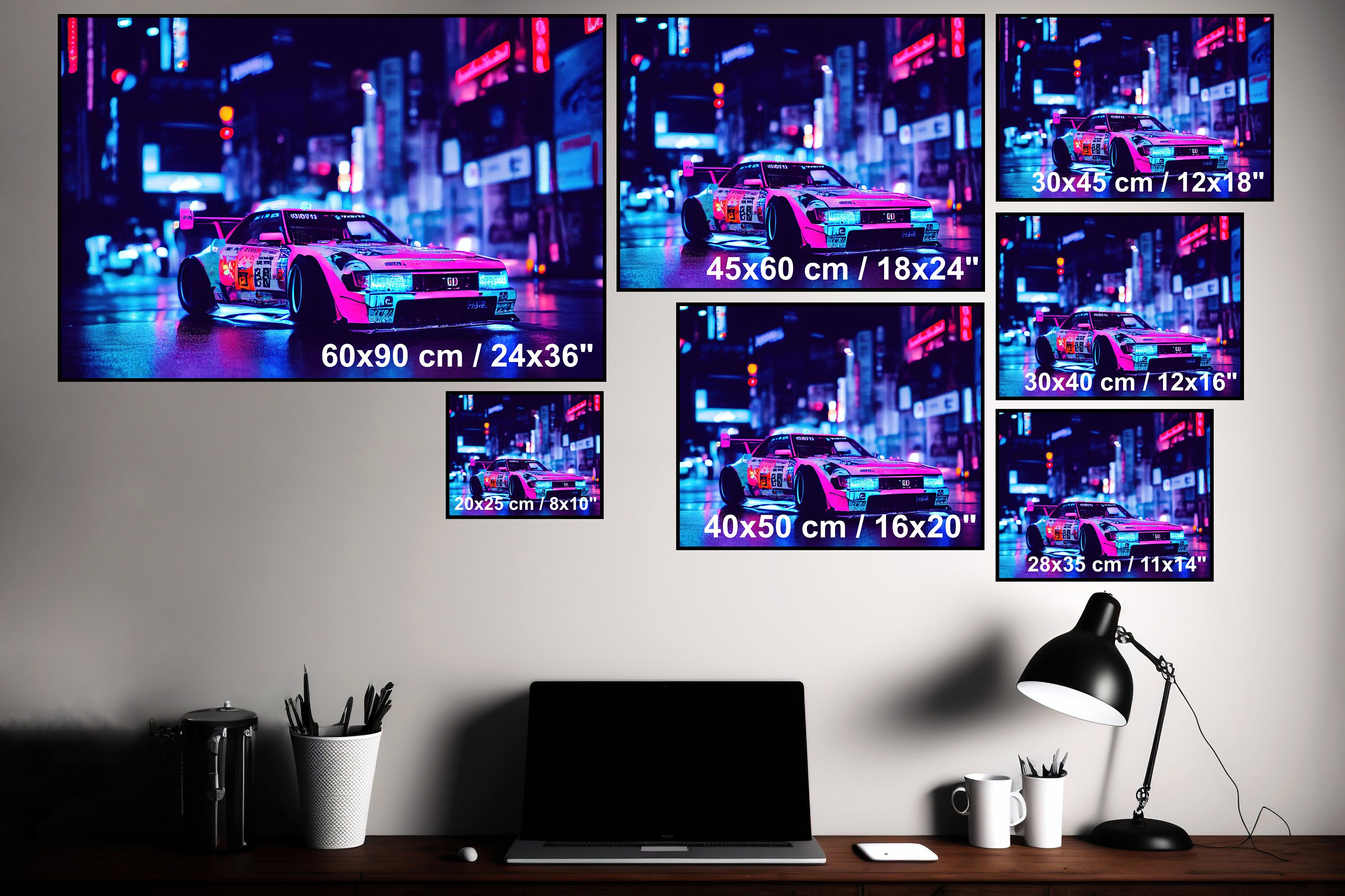 Japanese Neon Car Wall Poster - Etsy