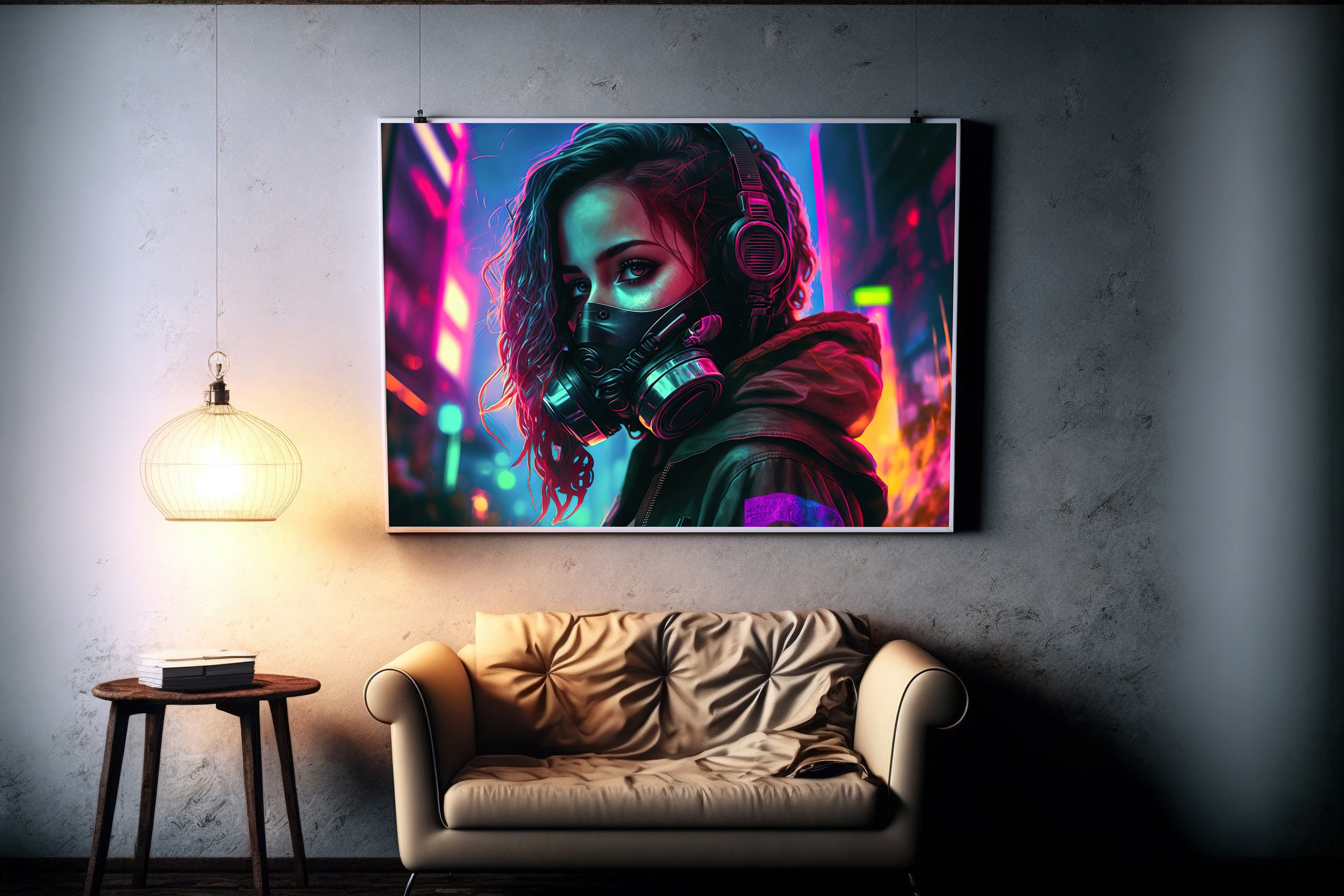 Neon Girl With a Gas Mask - Wall Poster - Etsy