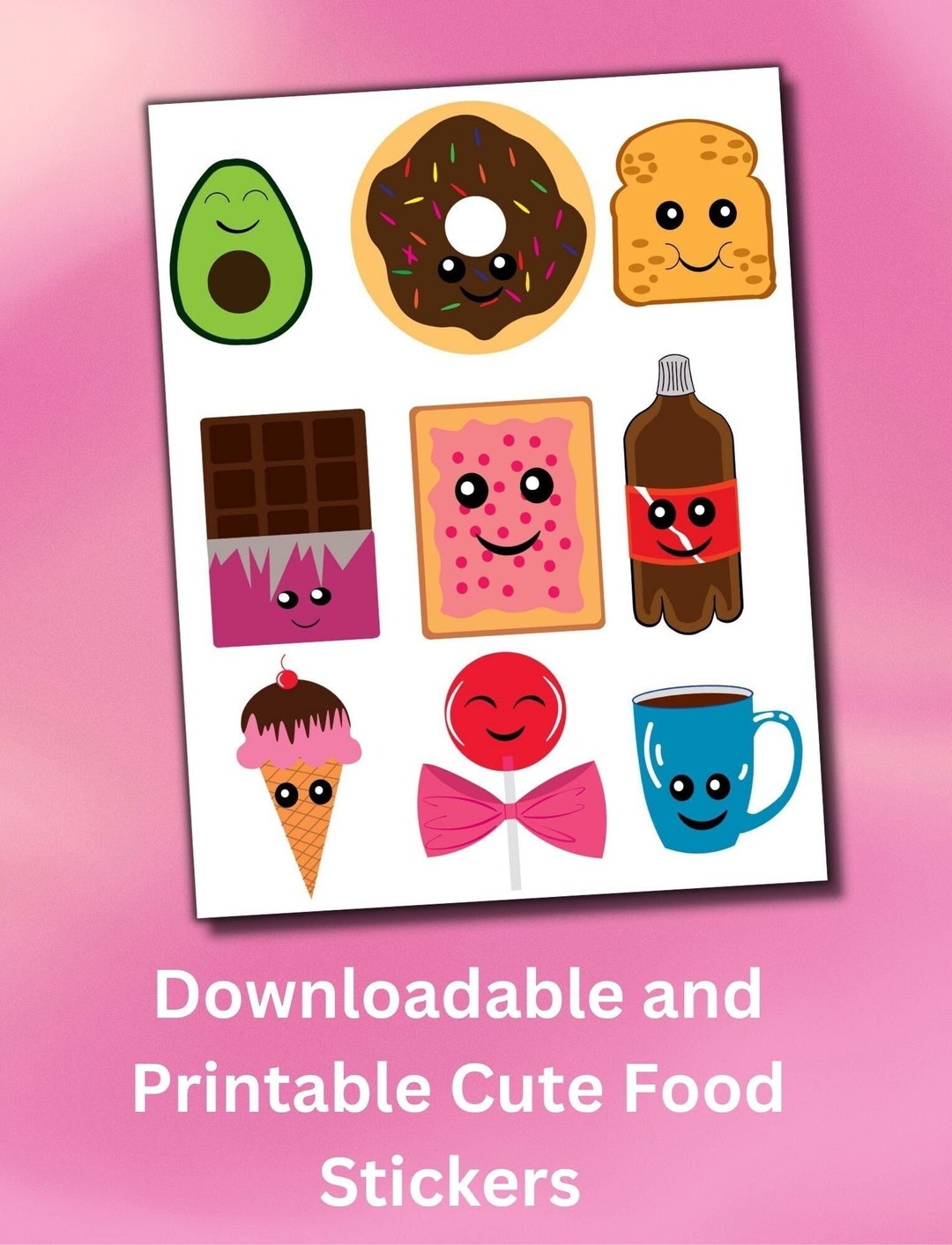 Downloadable and Printable Cute Food Stickers - Etsy