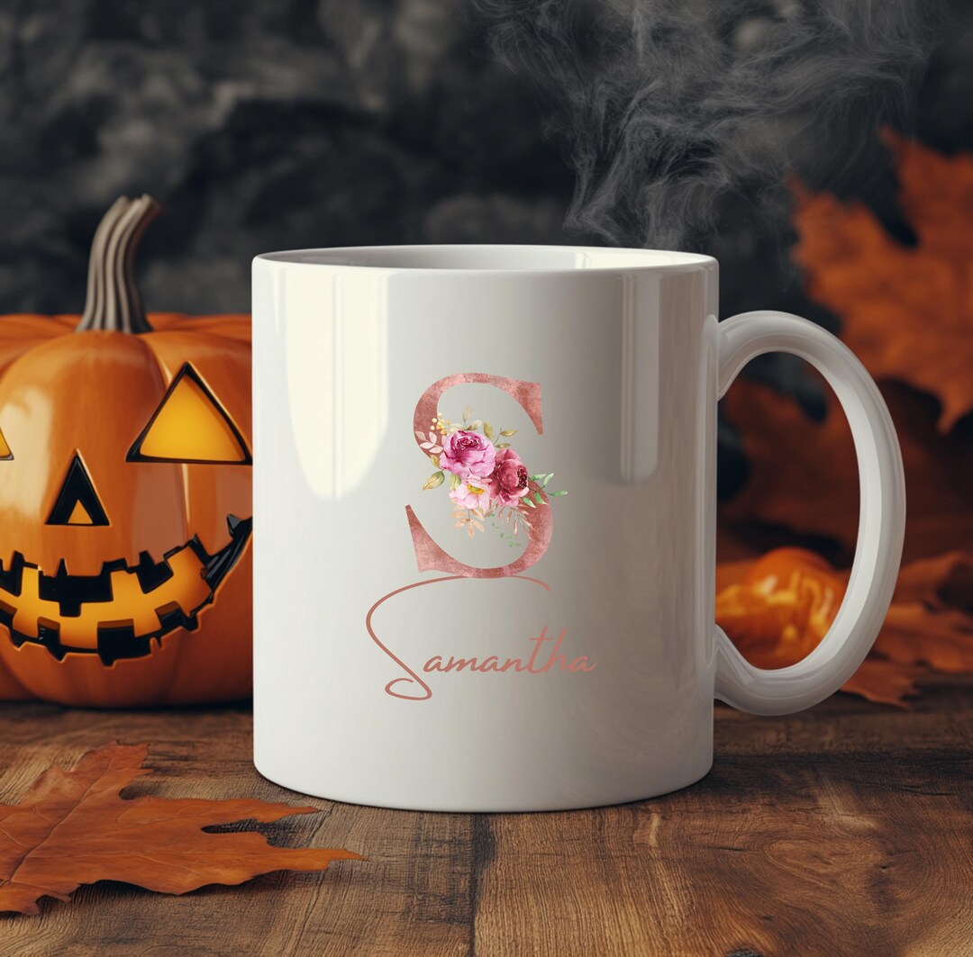 Monogram Mug, Monogram Gifts, Floral Alphabet Mug, Personalized Flower ...