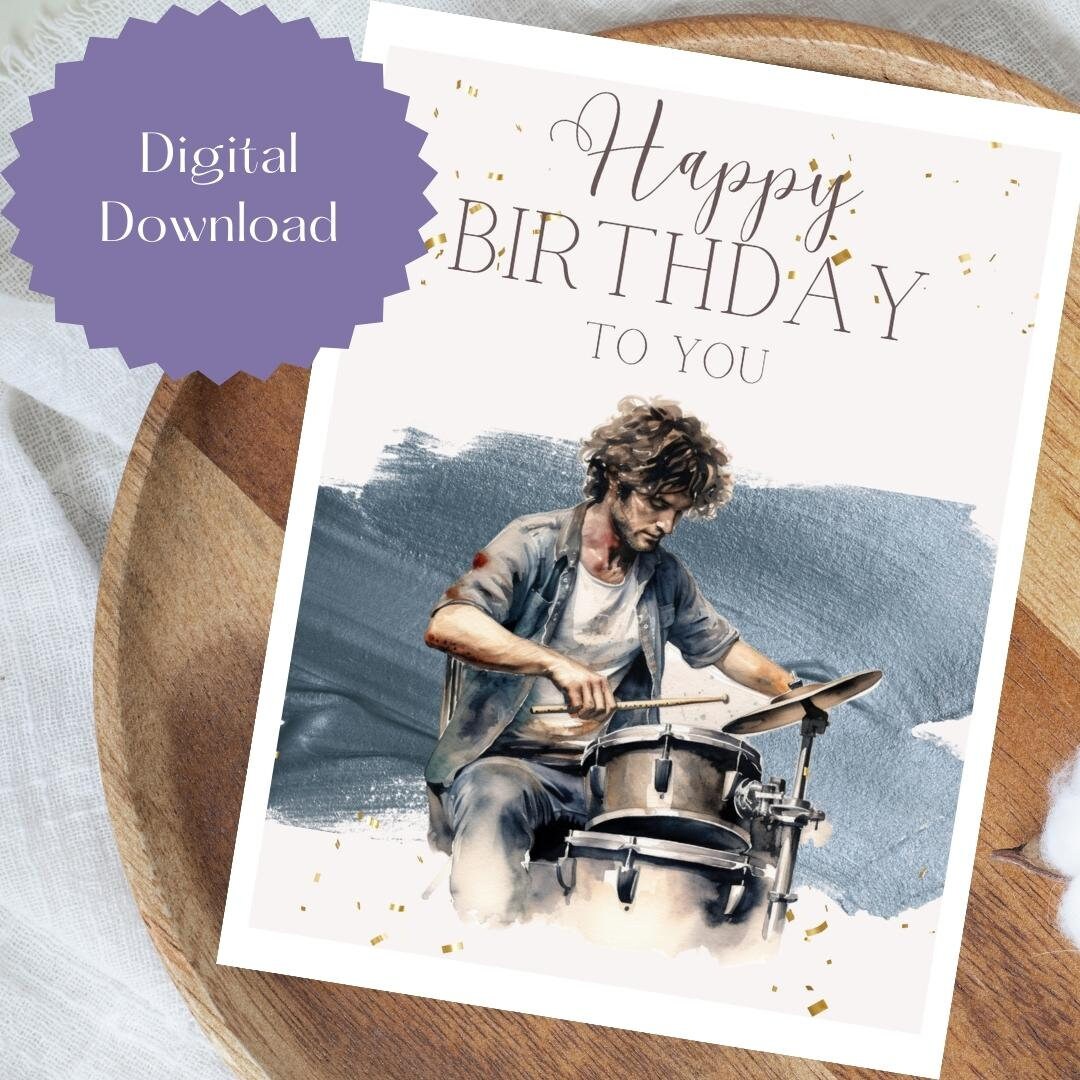 Male Drummer Birthday Card, Musician Birthday Card, Birthday Card for ...