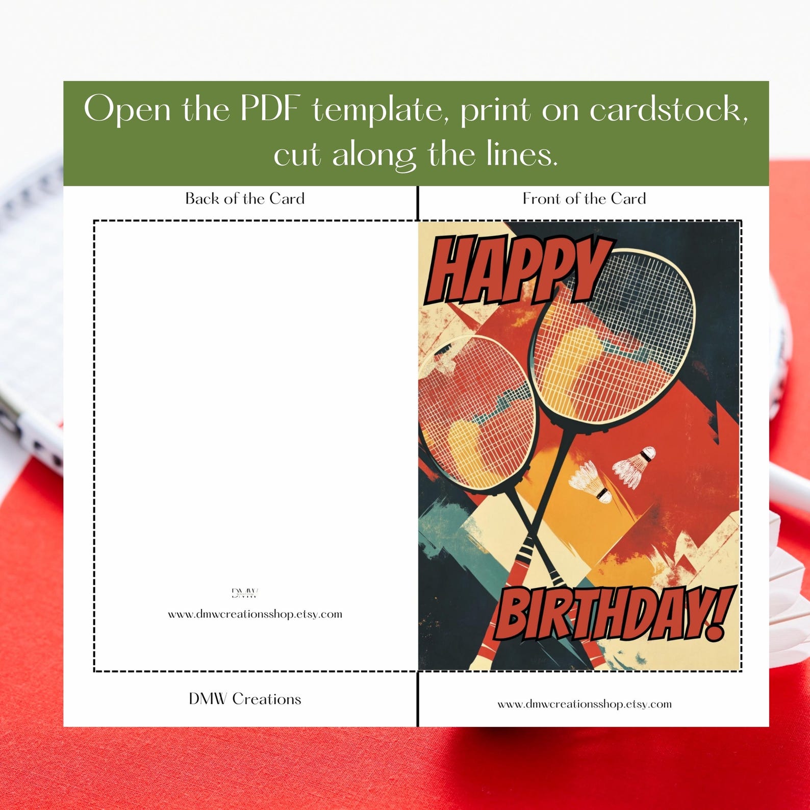 Badminton Birthday Card, Sports Cards, Badminton, Printable Card ...