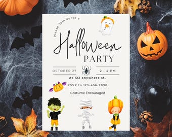 Editable Halloween Party Invitation, Monsters Costume Party Invite ...
