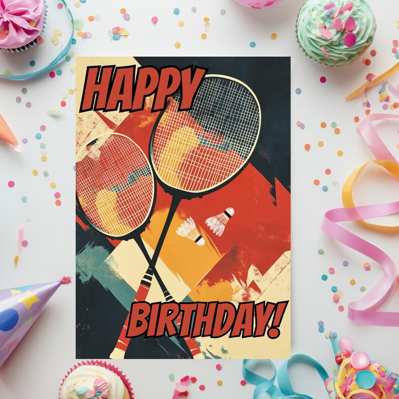 Badminton Birthday Card, Sports Cards, Badminton, Printable Card ...