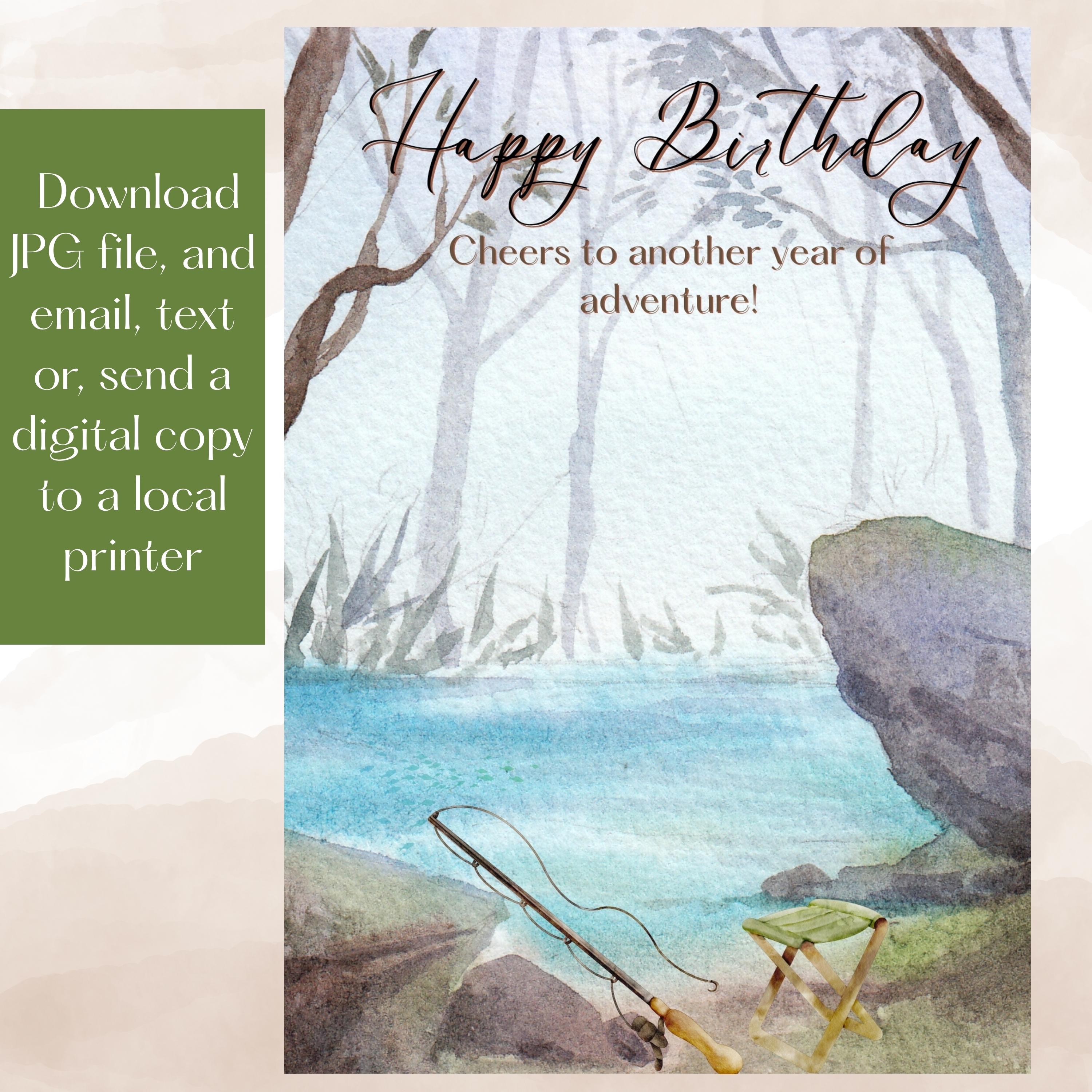 Fishing Birthday Card, Printable Fly Fishing Card for Him, Birthday ...