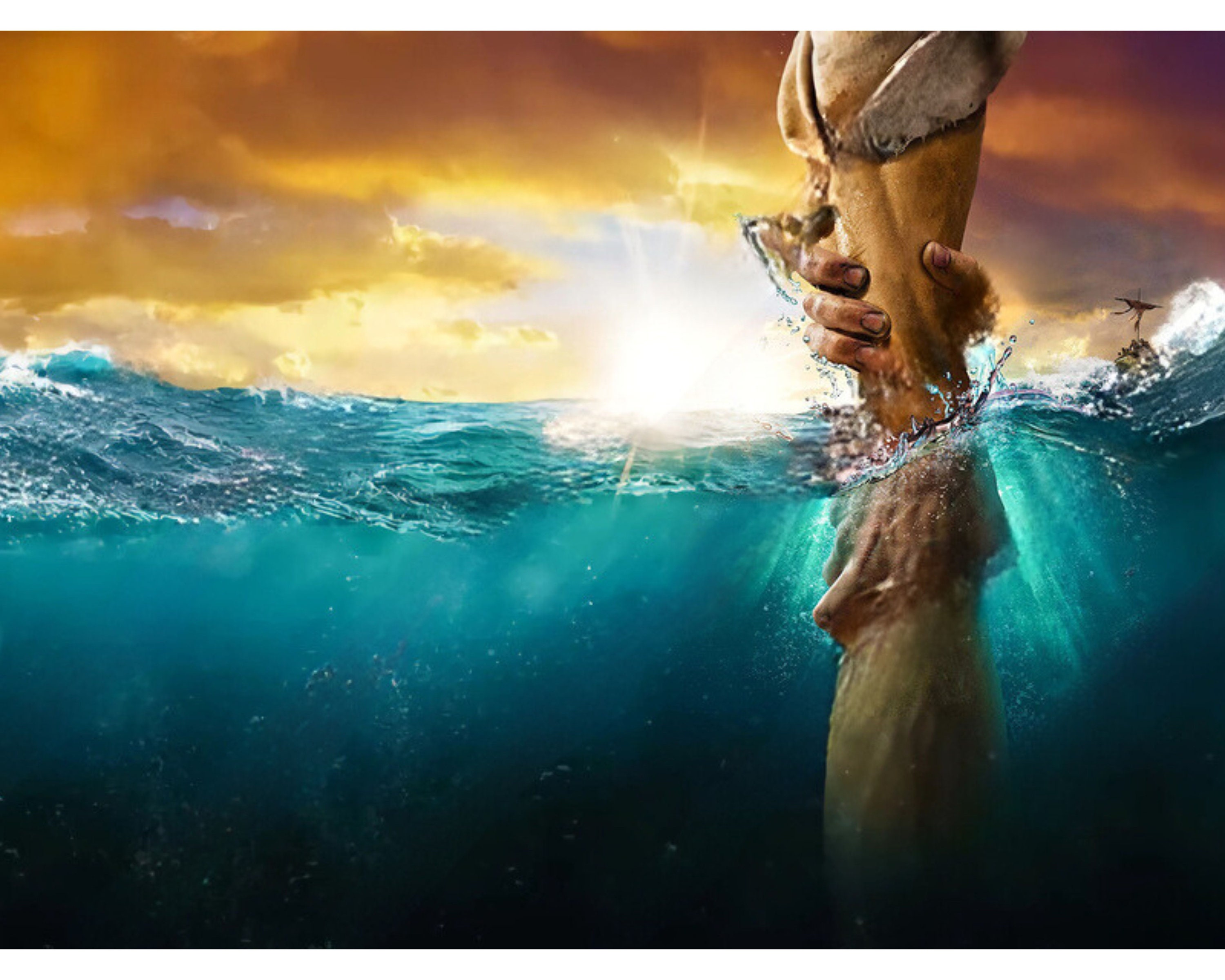 Digital Jesus Portrait, Jesus Rescuing Peter During the Storm, Picture ...